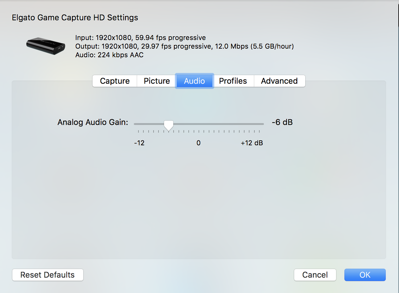 Elgato Game Capture HD 2.5.2 Software Interface (macOS) – Elgato